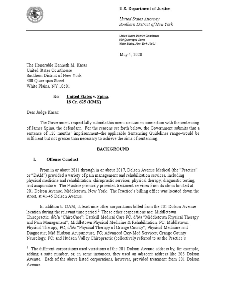 Sentencing Memorandum for Jay Spina | PDF | United States Federal ...