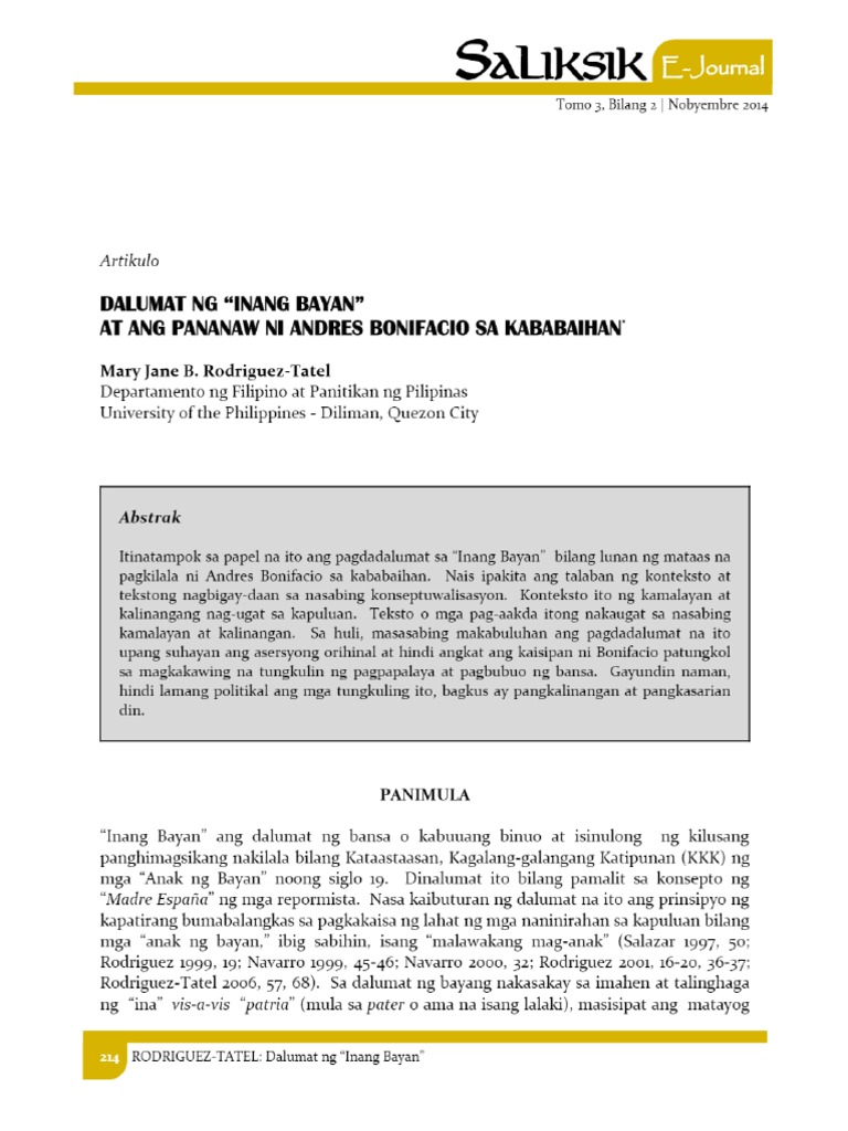 Philippine EJournals - Dalumat NG &ldquo Inang Bayan&rdquo at Ang Pananaw Ni Andres Bonifacio Sa ...