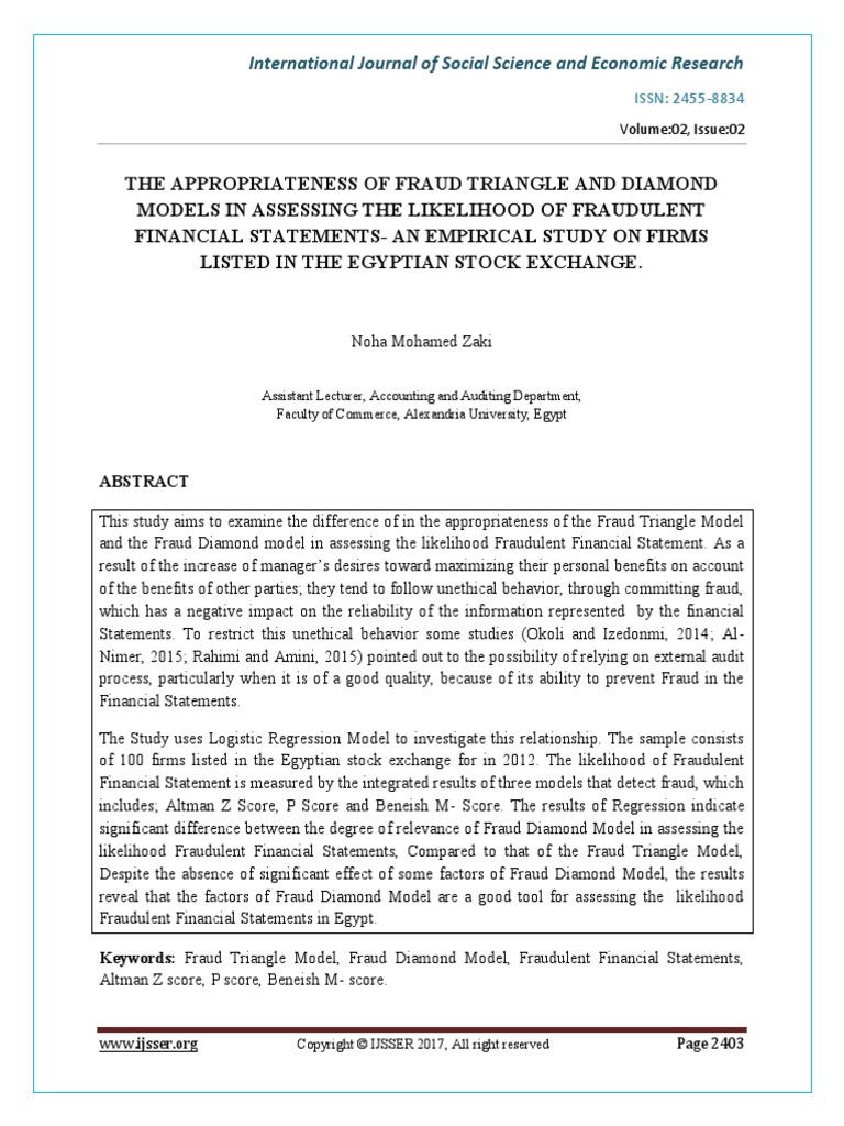 The Appropriateness of Fraud Triangle and Diamond Models in Assessing ...