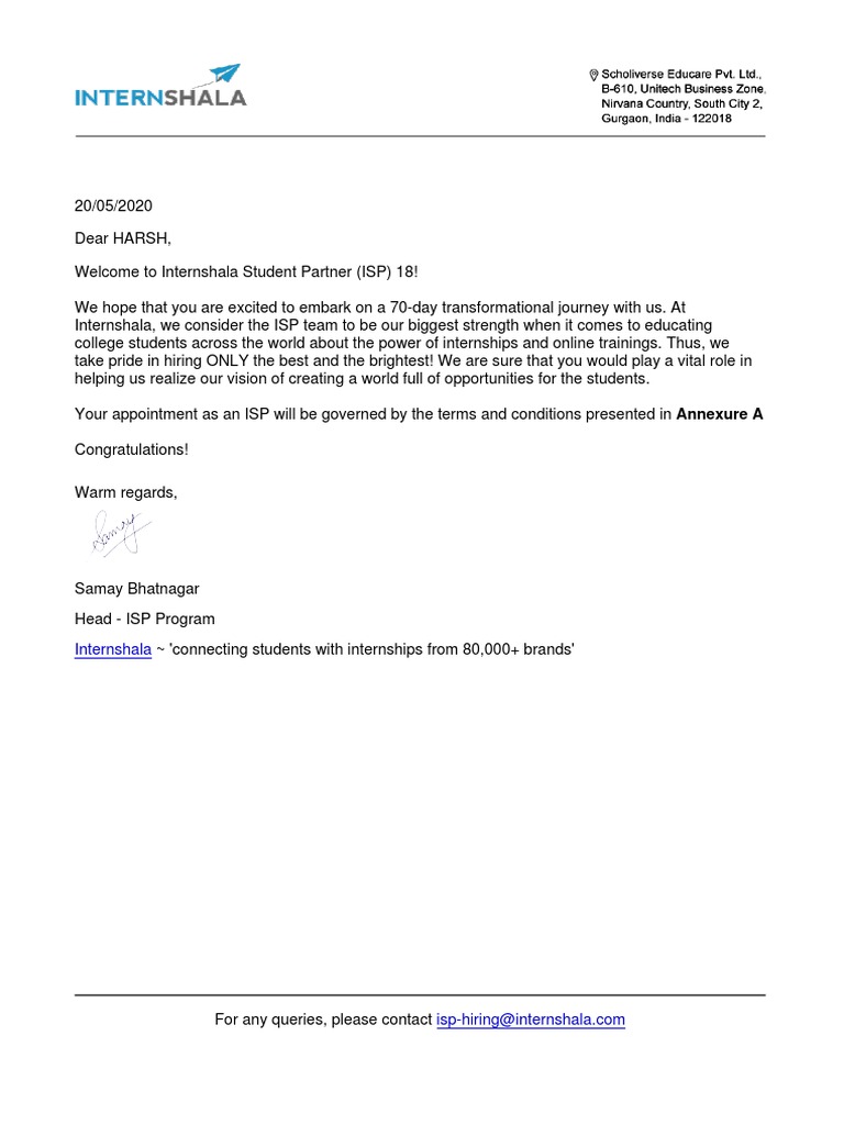 ISP 18 - Joining Letter | PDF | Communication | Business