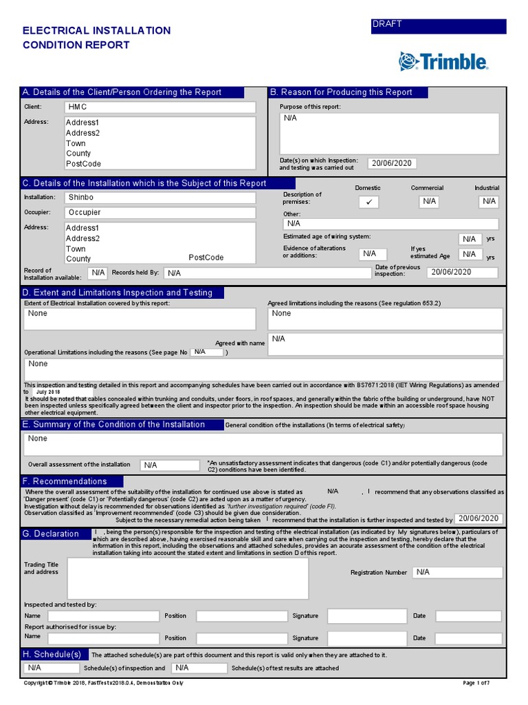 AS Electrical Installation Condition Report | PDF | Electrical Wiring ...