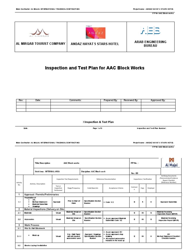 Inspection-Test-plan For Block Work | PDF | Specification (Technical ...