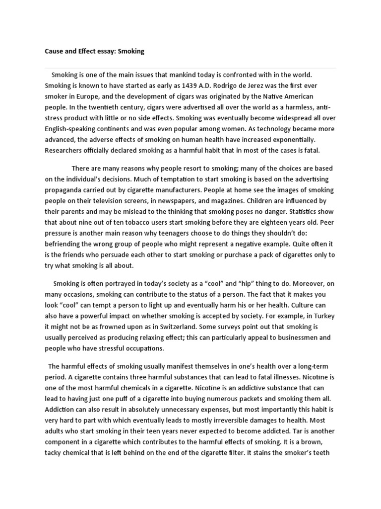 Cause and Effect Essay of Smoking | PDF | Cigarette | Smoking