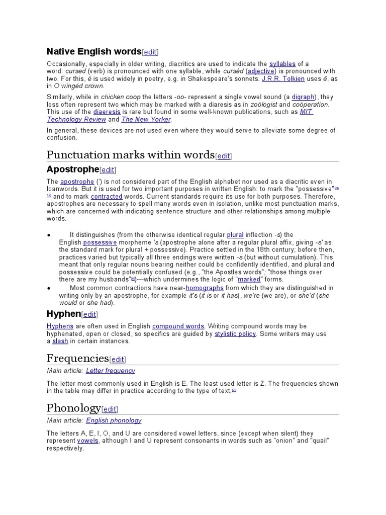 Native English words and punctuation marks within words | PDF ...