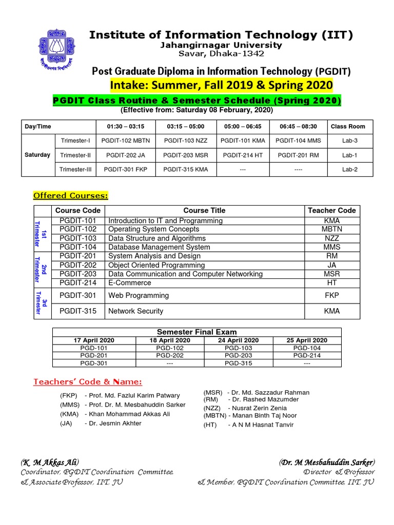 PGDIT Class Routine-Bus Schedule | Download Free PDF | Computer Data | Information Technology