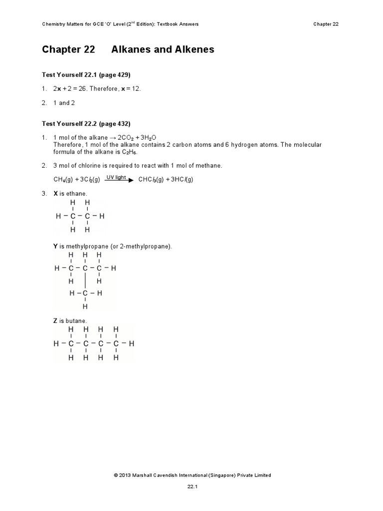 Alkanes and Alkenes: Test Yourself 22.1 (Page 429) | PDF | Alkane | Alkene