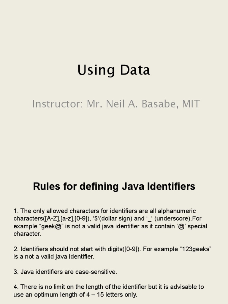 Using Data: Instructor: Mr. Neil A. Basabe, MIT | PDF | Class (Computer ...