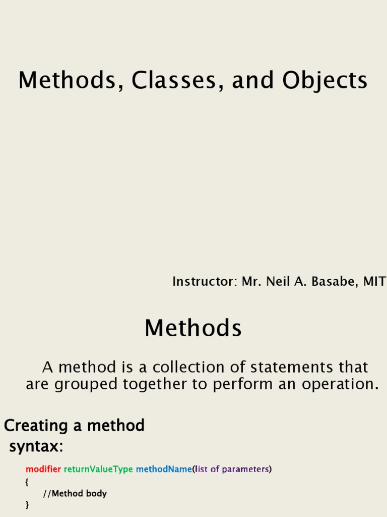 Methods Classes Objects Guide | PDF | Method (Computer Programming) | Constructor (Object ...