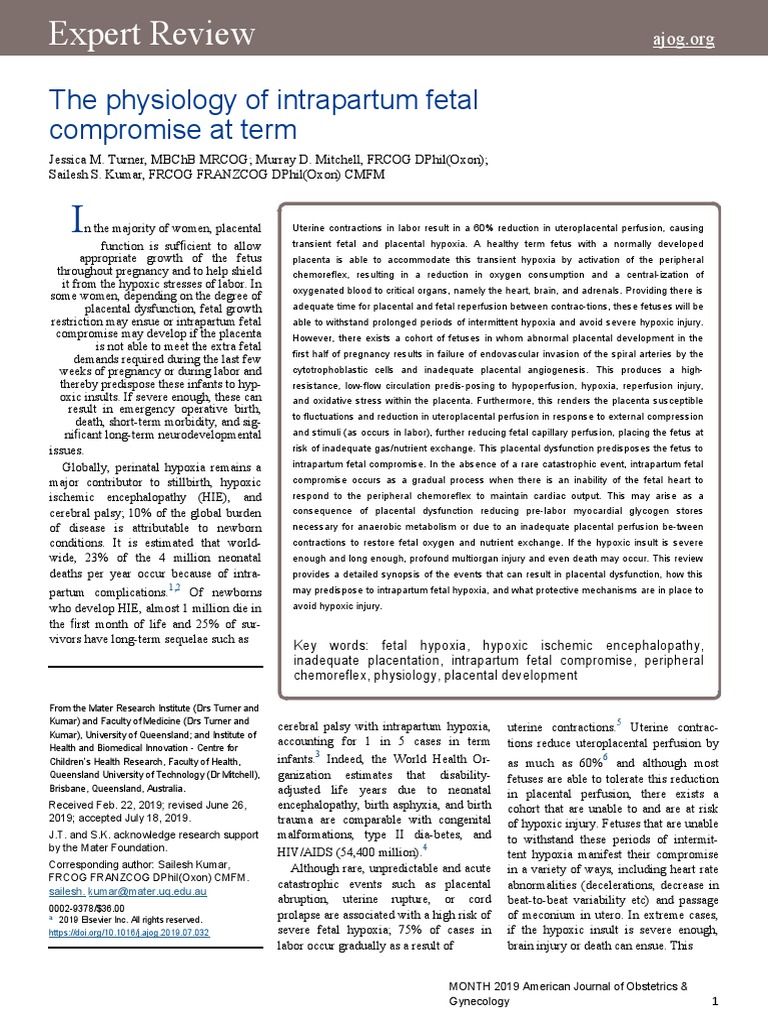 The Physiology of Intrapartum Fetal Compromise at Term: Sailesh. Kumar@mater - Uq.edu - Au | PDF ...