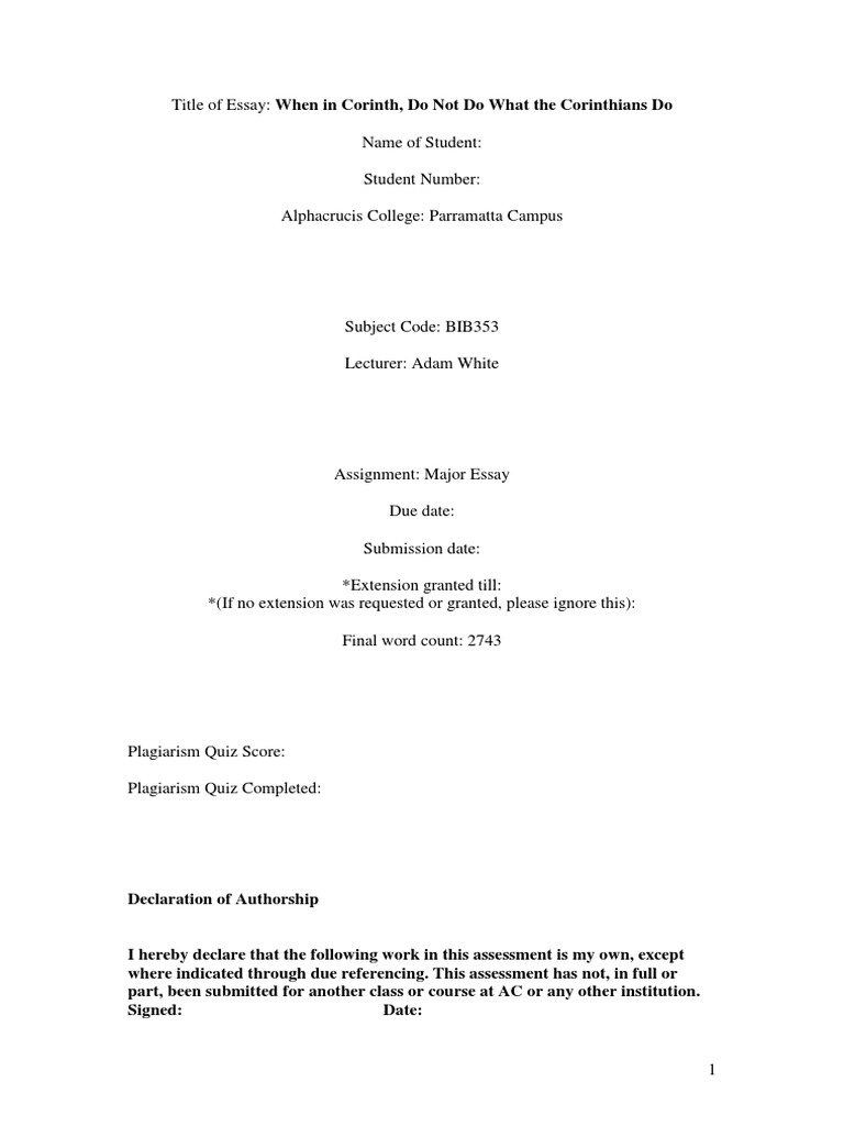 Sample NT Exegesis (200-300 Level 2500 Words) | PDF | First Epistle To ...