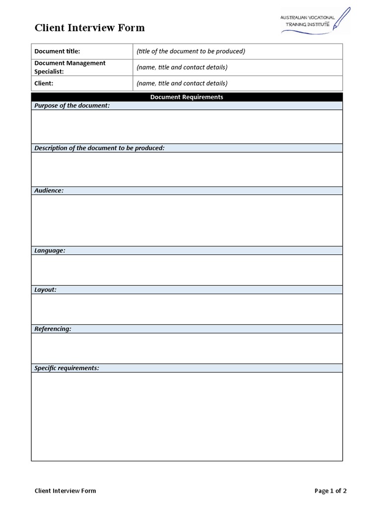 Client Interview Form | PDF