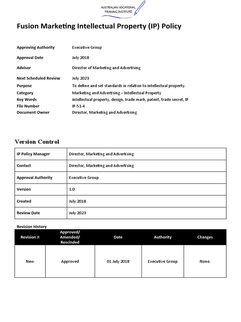 Intellectual Property Policy v1.0 | PDF | Intellectual Property | License