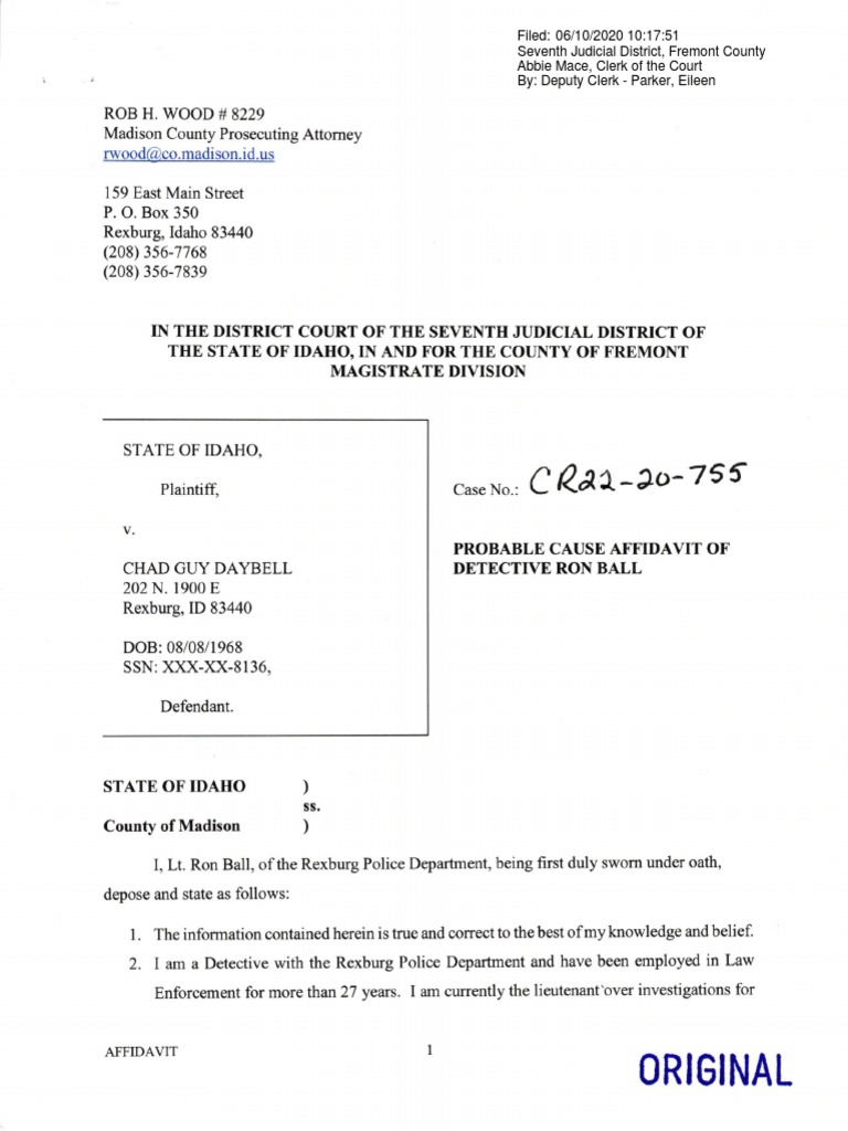 Chad Daybell Affidavit of Probable Cause | Criminal Justice | Crime ...