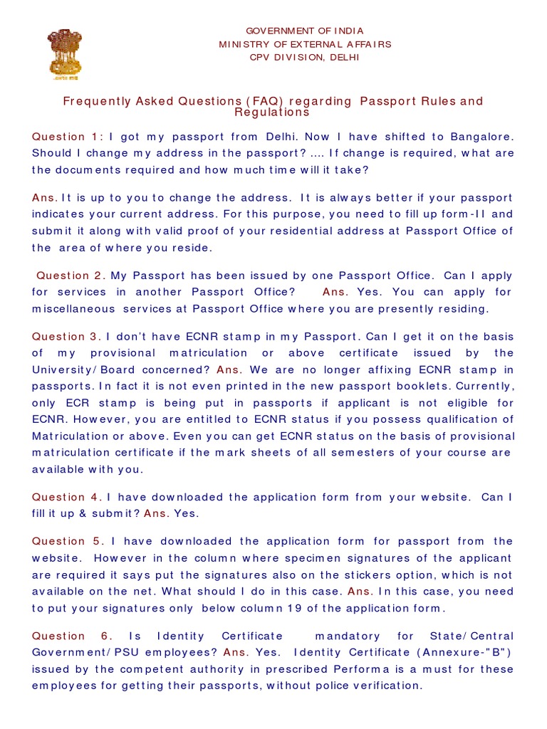 Frequently Asked Questions Passport | PDF | Passport | Birth Certificate