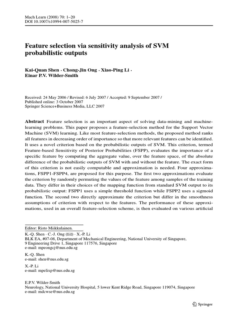 Feature Selection Via Sensitivity Analysis of SVM Probabilistic Outputs | PDF | Cross Validation ...