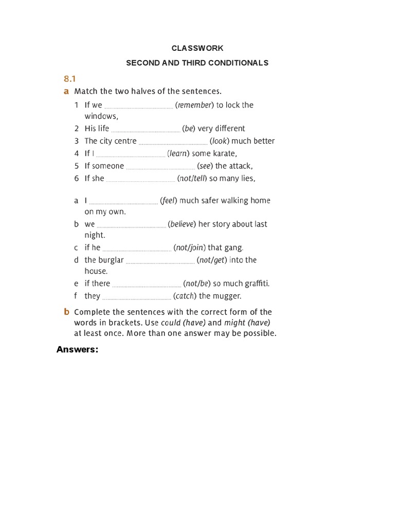 Classwork Second and Third Conditionals: Answers | PDF