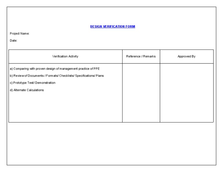 Design Verification Form Rev 00 | PDF