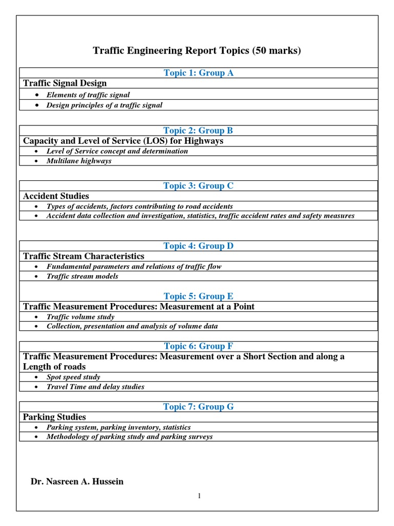 Traffic Engineering Report Topics | PDF | Traffic | Transport