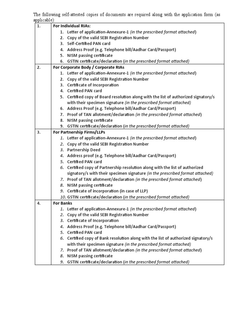 RIA Registration Checklist for BSE StAR MF | PDF | Limited Liability ...