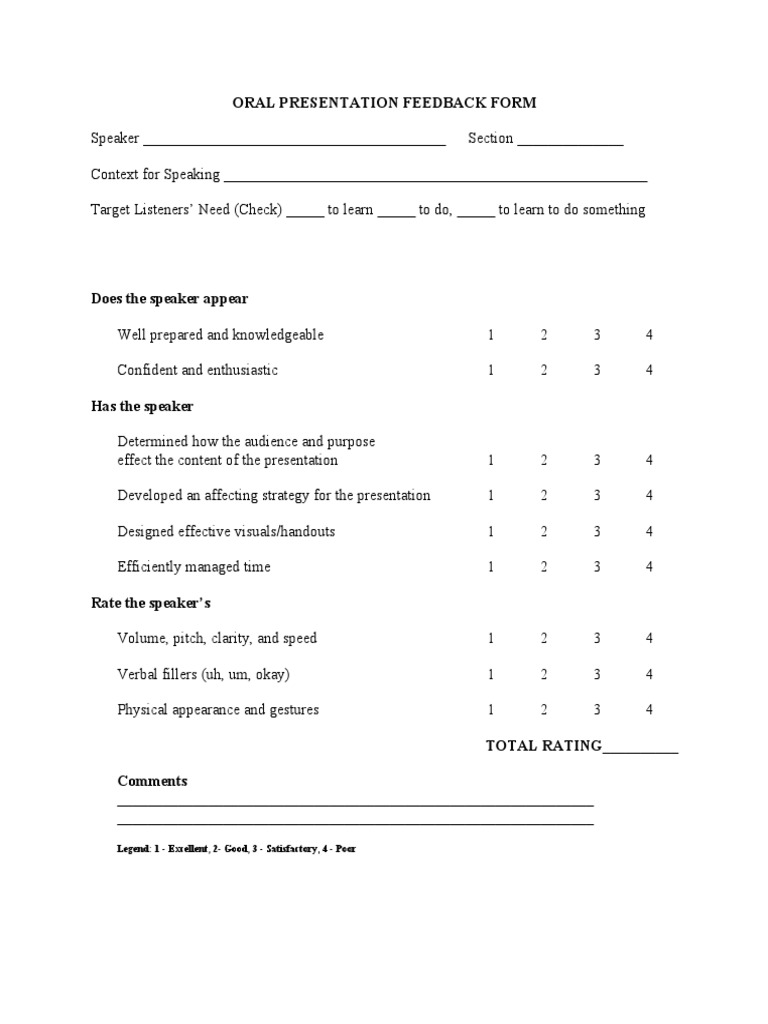 Oral Presentation Feedback Form | PDF