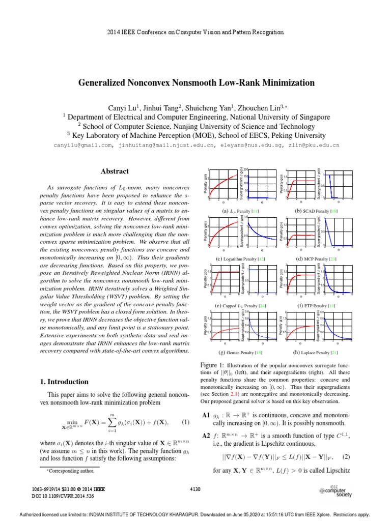 Generalized Nonconvex Nonsmooth Low Rank Minimization Pdf Mathematical Optimization