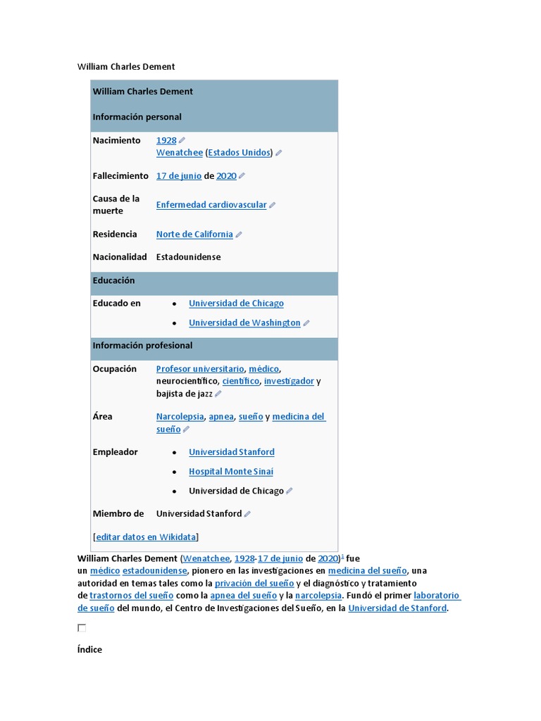 William Charles Dement | PDF | Dormir | Noche