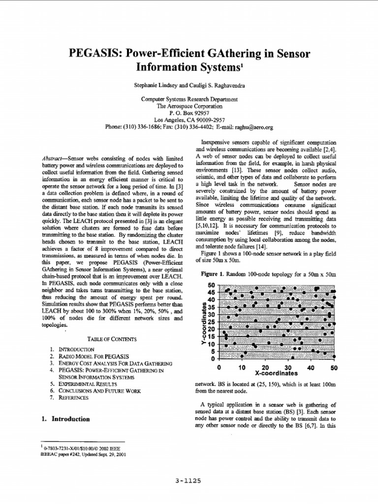 Pegasis Power Efficient Gathering In Sensor Information Systems Pdf Wireless Sensor