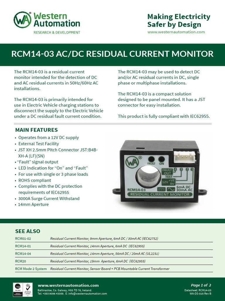 Rcm14-03 Ac/Dc Residual Current Monitor: Making Electricity Safer by ...