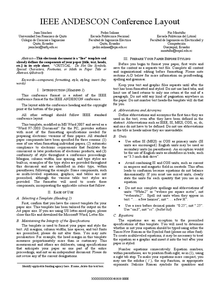 IEEE ANDESCON Conference Layout: Abstract-This Electronic Document Is A ...