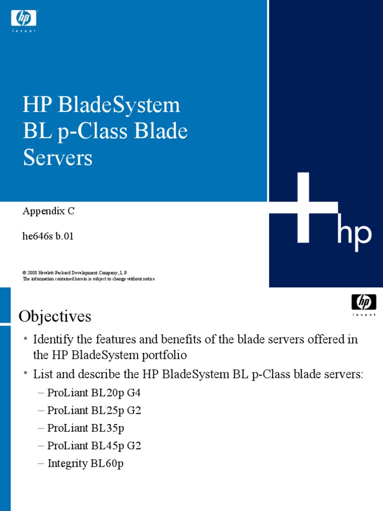 HP Bladesystem BL P-Class Blade Servers: Appendix C He646S B.01 ...