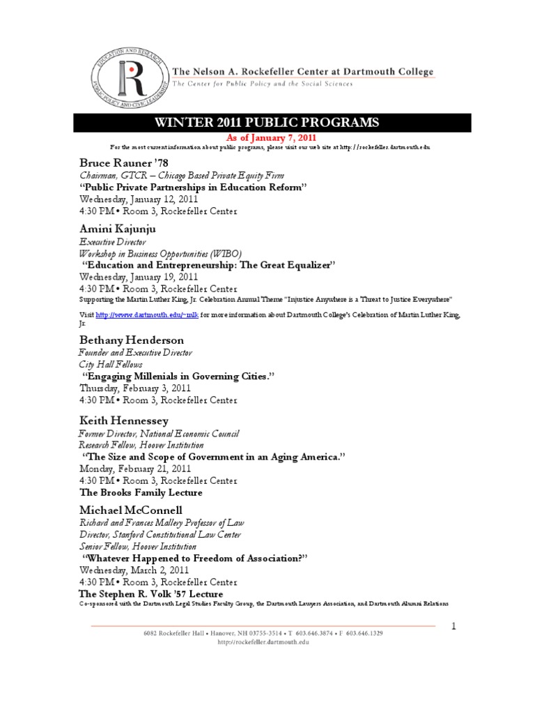 W11 Rockefeller Center Public Programs 20110107 | PDF | Dartmouth ...