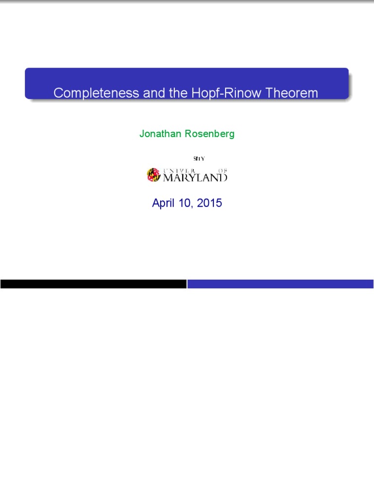 Completeness and The Hopf-Rinow Theorem: Jonathan Rosenberg | PDF ...