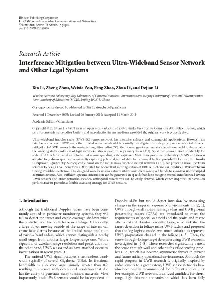 Interference Mitigation Between Ultra Wideband Sensor Network and Other ...