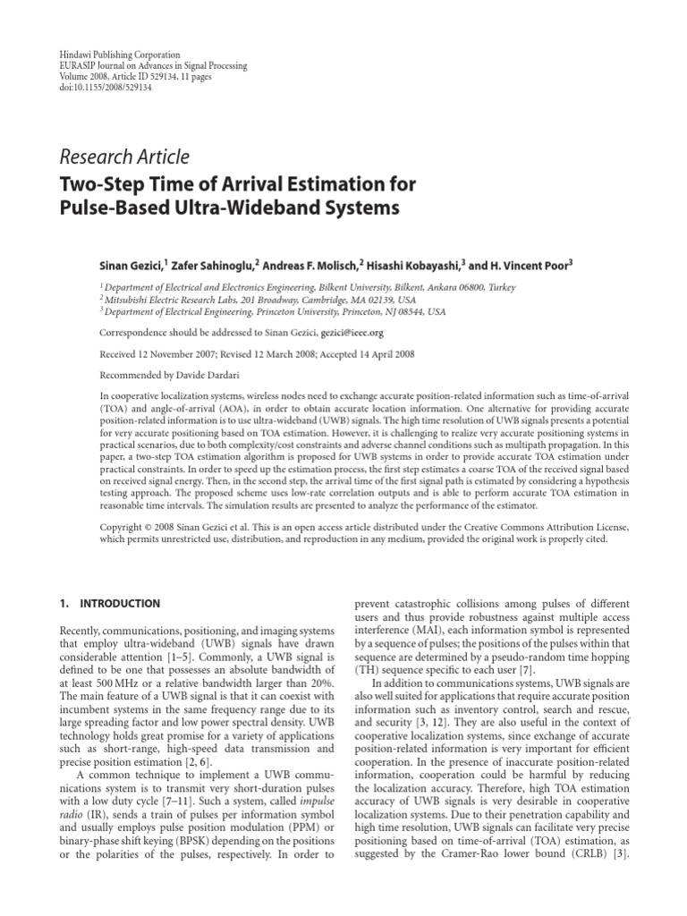 Research Article Two Step Time Of Arrival Estimation For Pulse Based