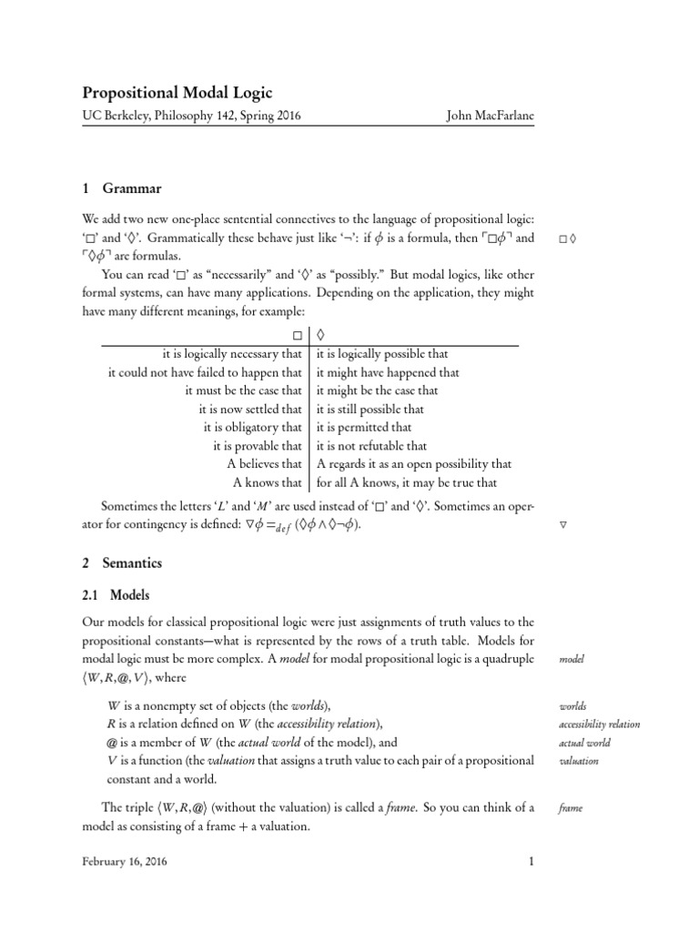 Propositional Modal Logic 1 Grammar PDF Modal Logic Metalogic