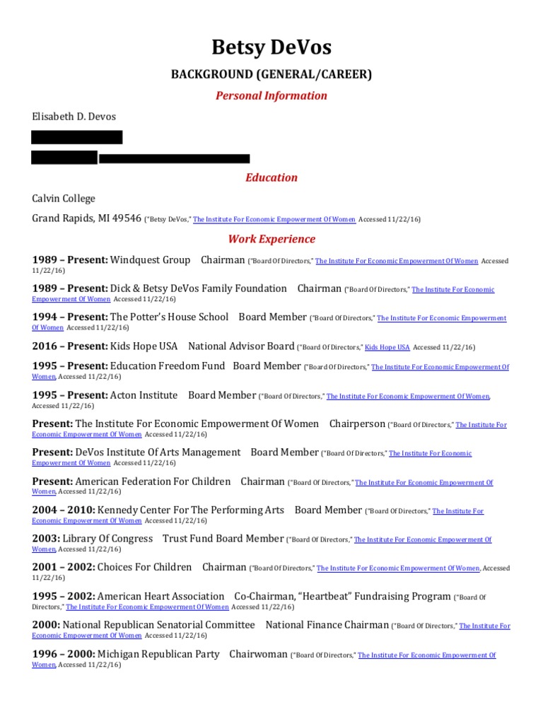 Betsy Devos: Background (General/Career) | PDF | Betsy De Vos | Government