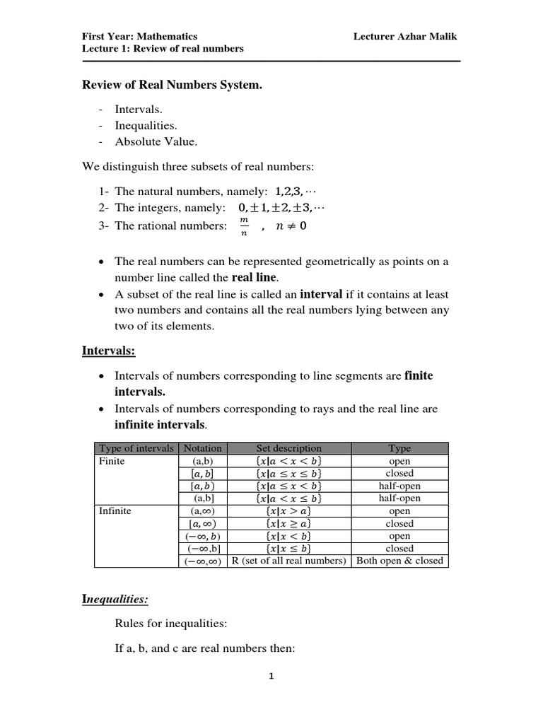 Math First Course | PDF | Interval (Mathematics) | Function (Mathematics)