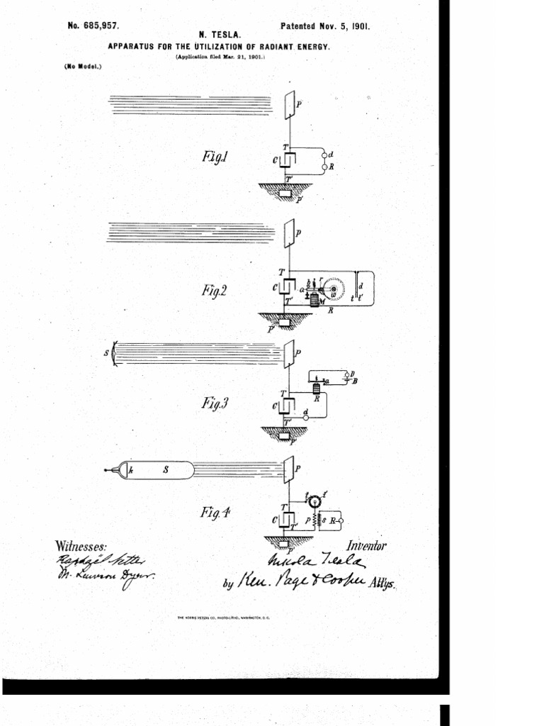 Tesla Patent 685957 | PDF | Capacitor | Electric Charge