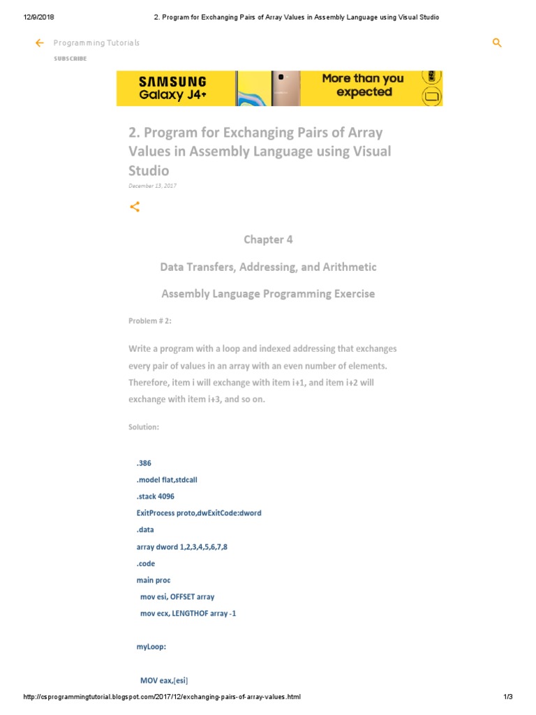 Program For Exchanging Pairs of Array Values in Assembly Language Using Visual Studio PDF | PDF ...