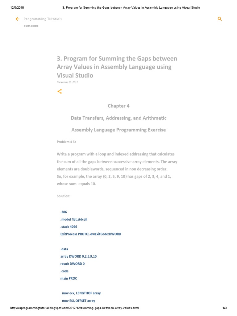 Program For Summing The Gaps Between Array Values in Assembly Language ... Program For Summing The Gaps Between Array Values in Assembly Language ...