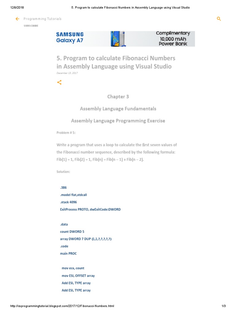 Fibonacci Sequence in Assembly Language | PDF | Assembly Language ...