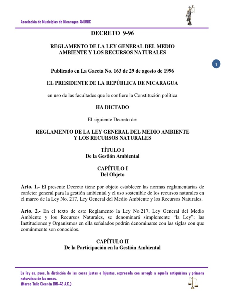 Decreto 9 96 Reglamento de La Ley 217 General Del Medio Ambiente y Los ...