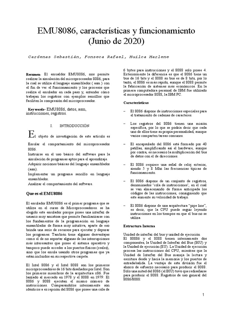 Artículo EMU 8086 | PDF | Lenguaje ensamblador | Puntero (Programación de computadora)