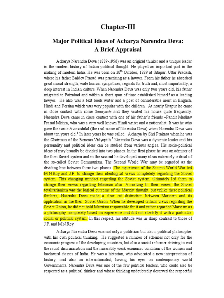 Chapter-III: Major Political Ideas of Acharya Narendra Deva: A Brief Appraisal | PDF | Socialism ...