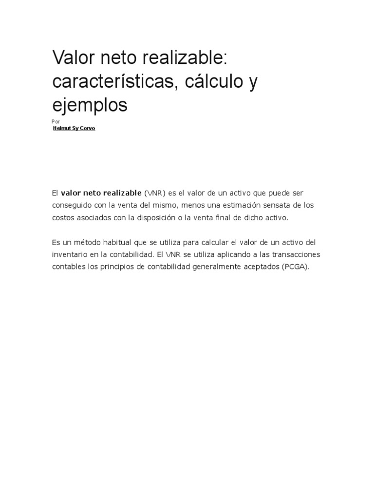 Valor Neto Realizable | Descargar gratis PDF | Corporaciones | Contabilidad