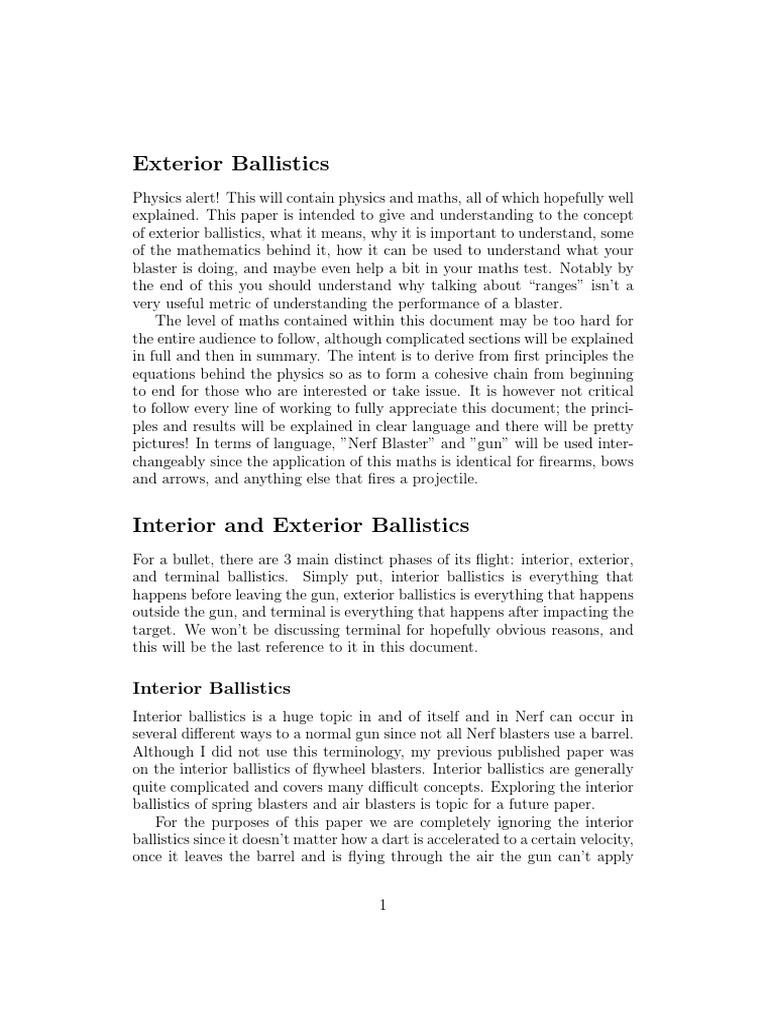 Exterior Ballistics | PDF | Ballistics | Equations Of Motion