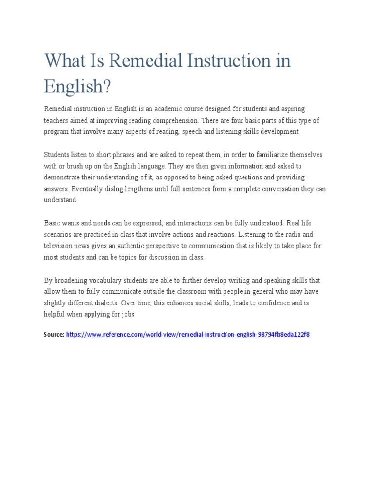 What Is Remedial Instruction in English | PDF