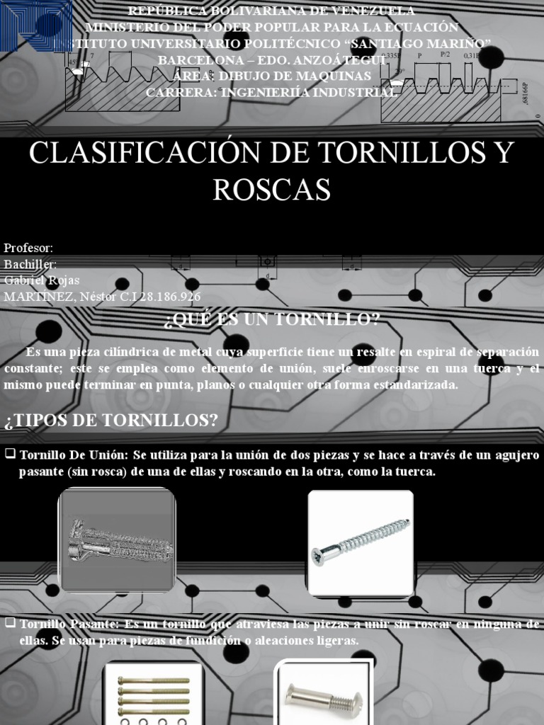 Diapositivas de Clasificación de Tornillos y Roscas | PDF | Arandela ...