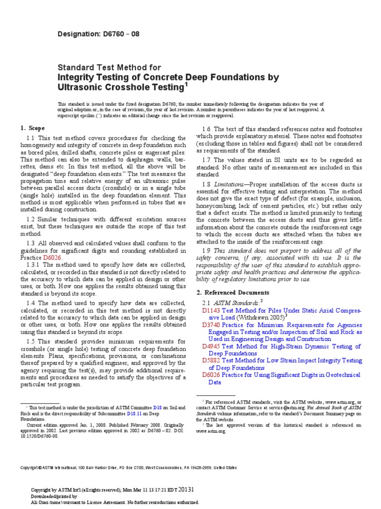 ASTM D6760-08 (Ultrasonic Crosshole Testing) | PDF | Deep Foundation ...