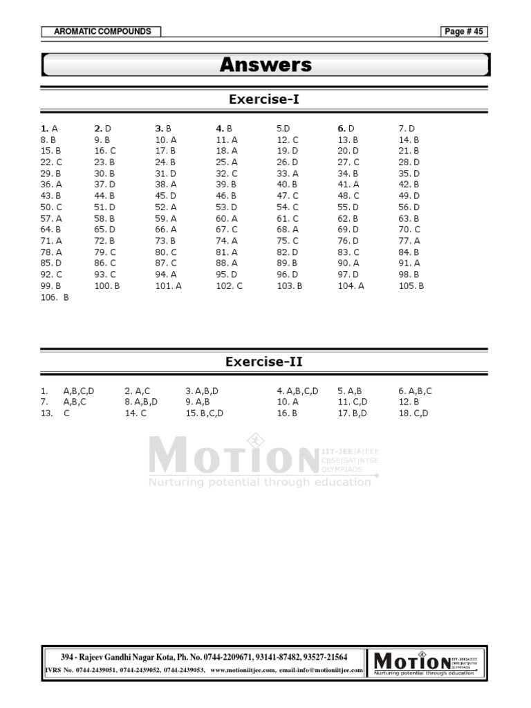 Answers: Exercise-I | PDF | Aromaticity | Benzene